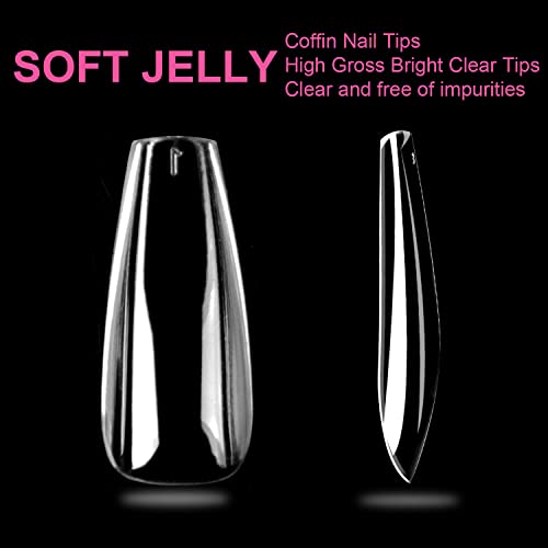 UNA GELLA Long Coffin Gel Nail Tips 216pcs 12 Sizes Clear Press on Nails Base Tips Coffin False Fake Tips Full Acrylic Nails Coffin Shaped For Nail Extension DIY Salon Soft Gel Tips
