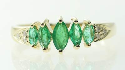 Gin & Grace 10K Yellow Gold Natural Zambian Emerald Ring with Natural Diamonds|Ethically, authentically & organically sourced Marquise-Cut Emerald hand-crafted jewelry for her | Emerald Ring