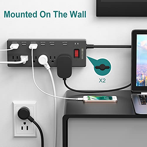 Power Strip, HITRENDS Surge Protector with 6 AC Outlets & 6 USB Charging Ports, 6 Feet Heavy Duty Extension Cord, 1625W/13A Multiplug for Home Office & Multiple USB Devices - Black