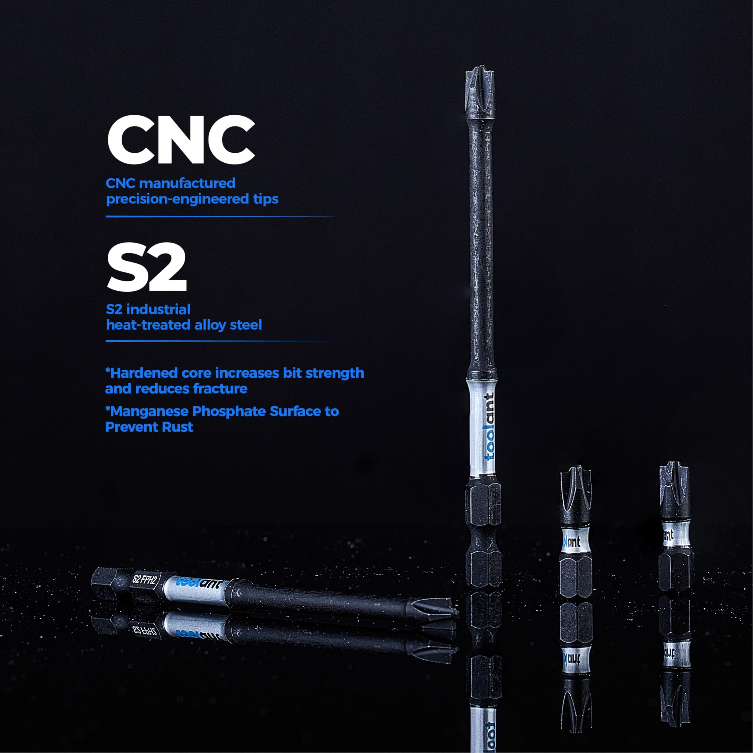 toolant 7pcs TB-Fit Electrician Impact Screwdriver Bit Set, 1/4” Hex-Shank S2 Steel, CNC Machined Tips with Magnetism, FPH1(PH1-SL4.5)FPH2(PH2-SL6)Screwdriver Bit Set