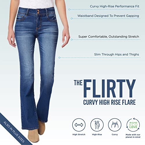 WallFlower Women's Flirty Curvy Flare High Rise Insta Stretch Juniors Jeans (Standard and Plus), Pia, 3