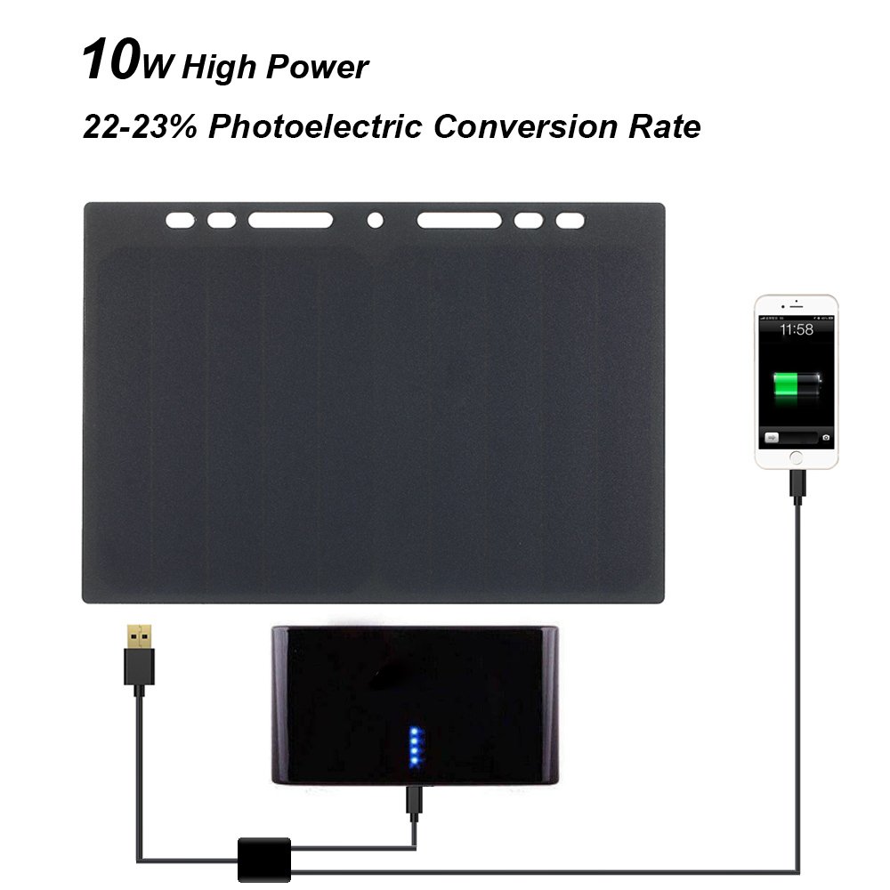Lixada Solar Panel Charger USB Port Portable High Power Paper Shaped Monocrystalline Silicon 10W Solar Panel Charger for Cell Phone Camping Riding Climbing Travel Outdoor Activity