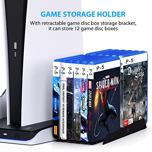 PS5 Controller Charging Station for Playstation 5 Console,PS5 Cooling Station for PS5 Digital & Disc Editions Consoles,PS5 Charging Station Vertical Stand with 12 Game Slots -HONCAM