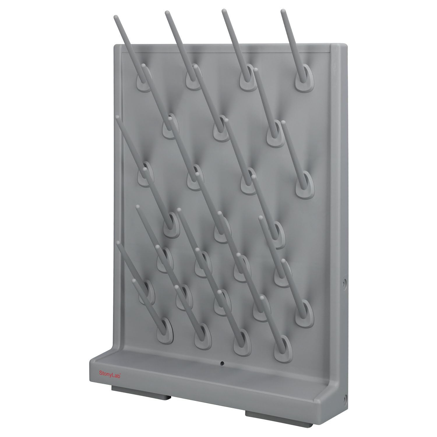stonylab Lab Pegboard Drying Rack with Water Outlet Hose and 27 Detachable Pegs, Laboratory Glassware Drying Draining Rack Cleaning Equipment, Bench-Top/Wall-Mount