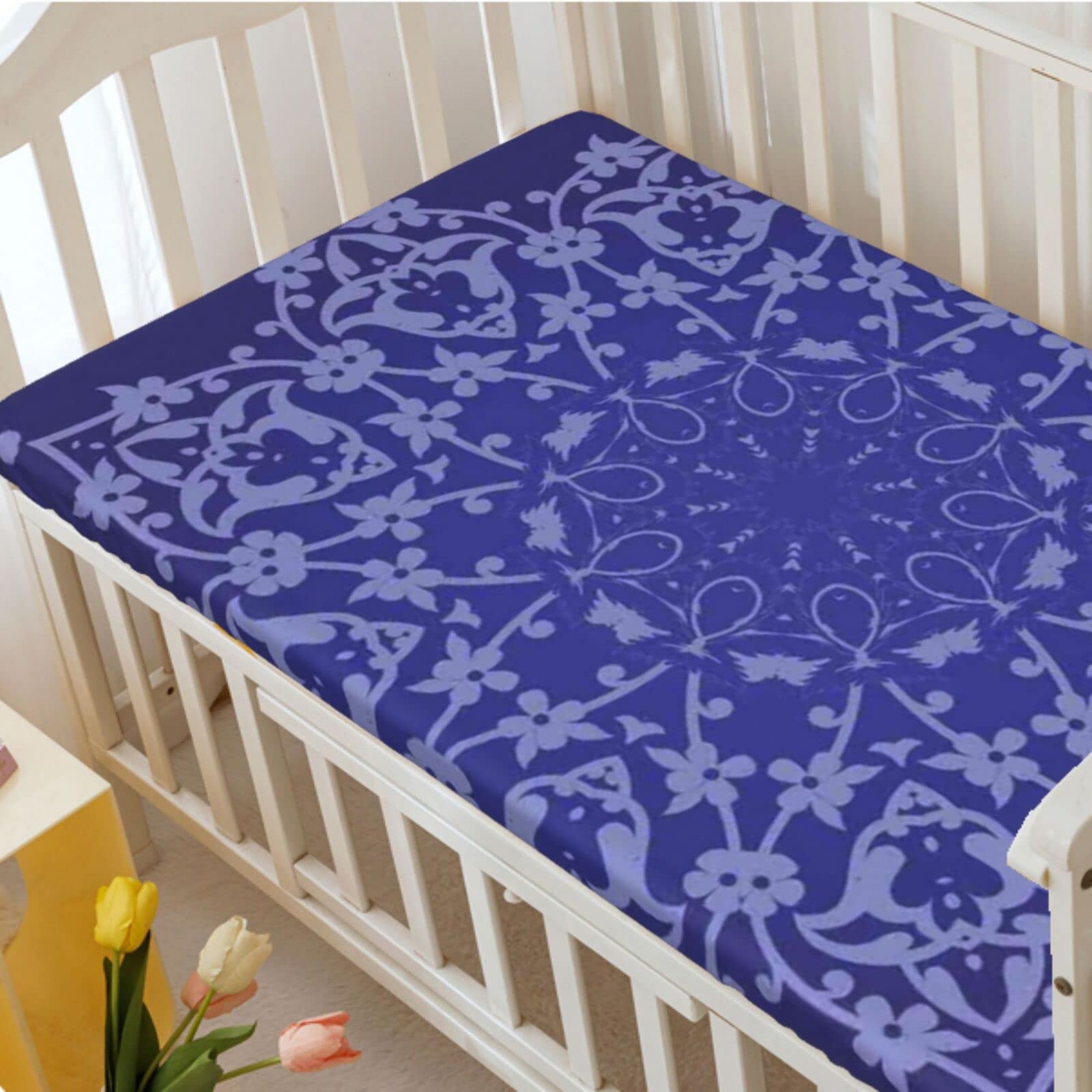 Purple Mandala Themed Fitted Crib Sheet,Standard Crib Mattress Fitted Sheet Ultra Soft Material-Baby Crib Sheets for Girl or Boy,28β x52β,Lavender Blue Indigo