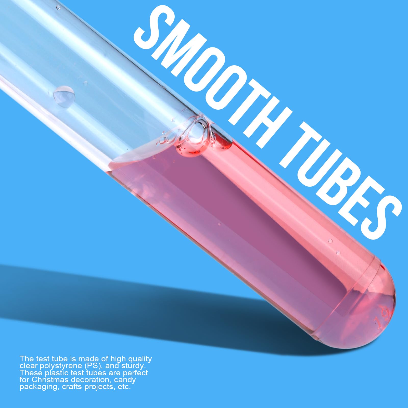 Teenitor 50pcs Test Tubes Plastic Test Tubes, 16×100mm Clear Test Tube with Caps for Lab Plastic Test Tubes for Plants, Beads, Party