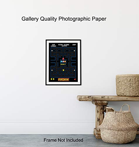 Pacman Arcade Game Poster - 8x10 Pac Man Wall Decor - Cool Unique Gift for Boys, Men, Gamer, Video Game, Arcade Games, Xbox, Nintendo, Gaming Fan - Game Room Decor