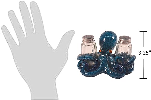 The Bridge Collection Octopus Kraken Salt and Pepper Shaker Holder Set - 3 Piece Set - Nautical Kitchen Items - Fun Salt and Pepper Shakers for Beach House, Coastal, or Ocean Decor
