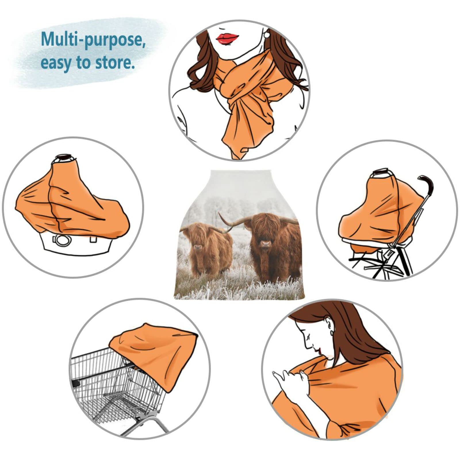 Nursing Cover Breastfeeding Scarf Scottish Highland Cow- Baby Car Seat Covers, Infant Stroller Cover, Carseat Canopy(227vb4a)