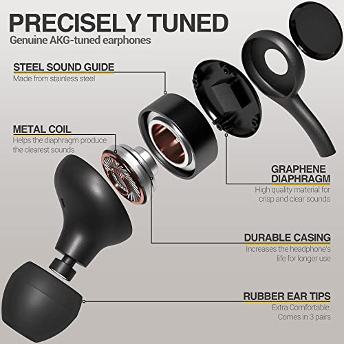 SAMSUNG AKG Wired Earbuds Original 3.5mm in-Ear Earbud Headphones with Remote & Microphone for Music, Phone Calls, Work - Noise Isolating Deep Bass, Includes Velvet Carrying Pouch - Black