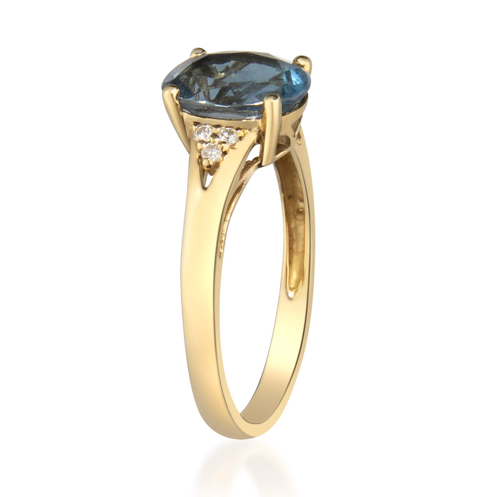 Gin & Grace 10K Yellow Gold Genuine London Blue Topaz Ring with Diamonds for Women | Ethically, authentically & organically sourced (Oval-Cut) Shaped London Blue Topaz Hand-Crafted Jewelry for her