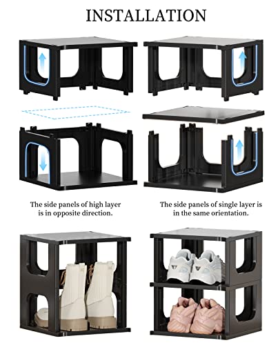 Shoe Organizer Shoe Rack for Small Spaces 5 Tier Plastic Vertical Narrow Shoe Shelves for Closet Black Shoe Holder, Stand For Entryway Shoe Storage Boots Organizer Stackable Shoe Cabinet