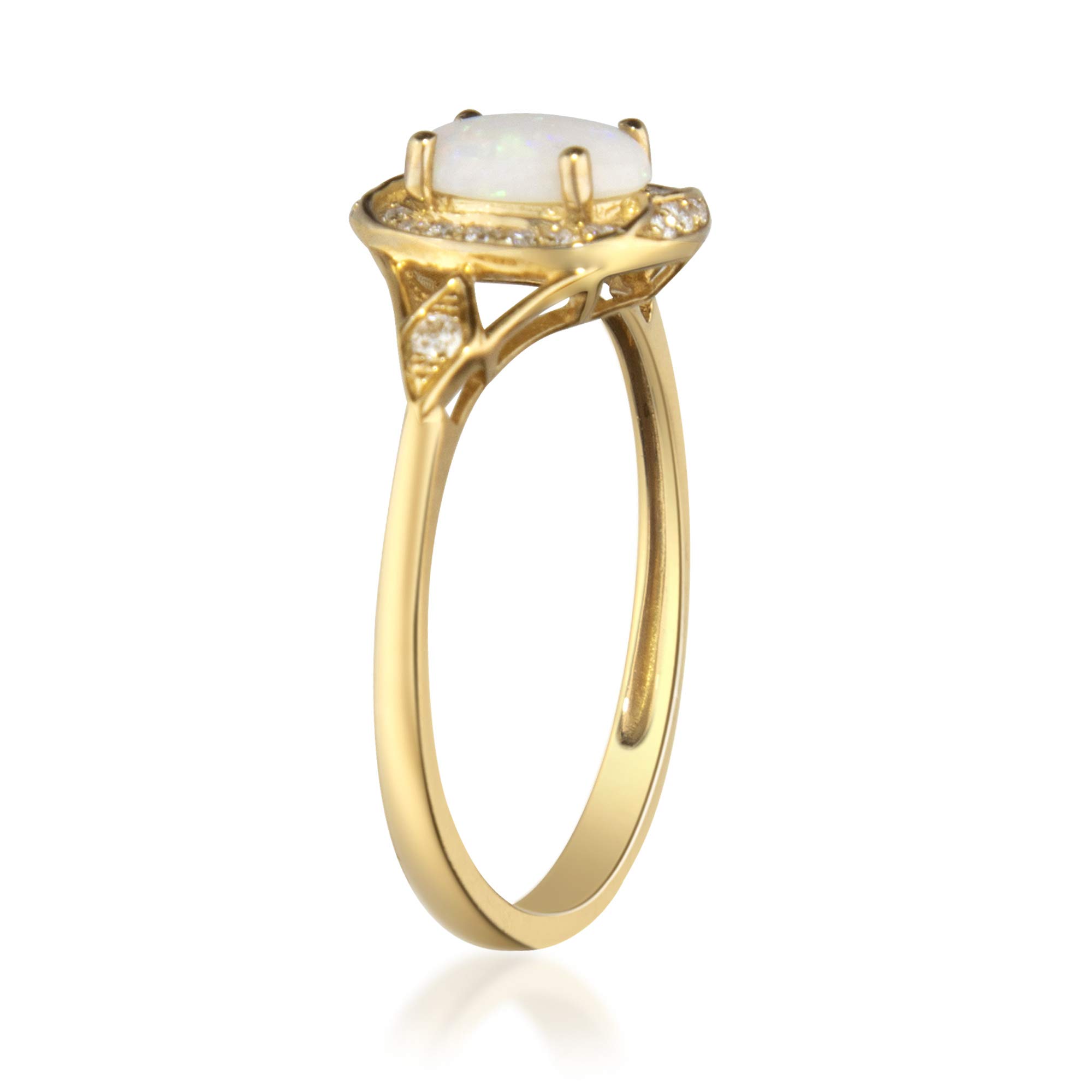 Gin & Grace 10K Yellow Gold Natural Australian Opal Ring with Real Diamonds for women | Ethically, authentically & organically sourced (Oval) shaped opal jewelry for her | Opal Ring for women