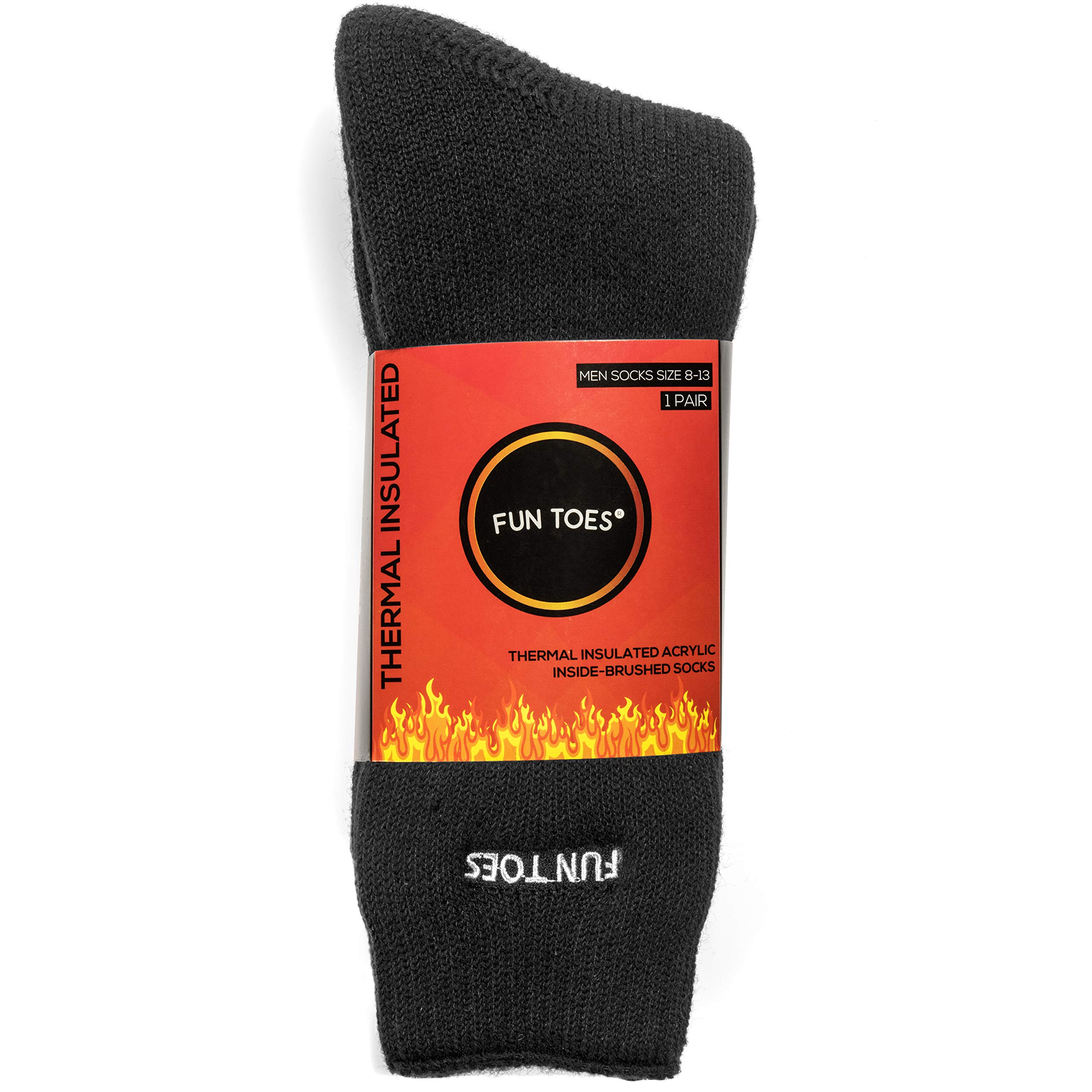 FUN TOES Men 3 pairs thermal insulated heavy duty winter acrylic brushed socks size 8-13 (Black)