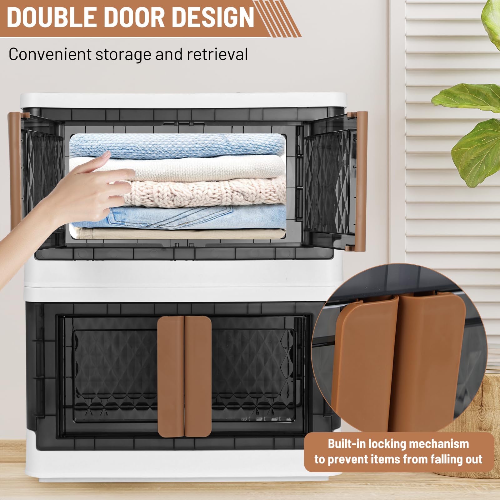 Vengarus 3 Pack Storage Bins with Lids, 8.4 Gal Foldable Stackable Storage Bins with Doors and Wheels, Folding Storage Boxes Set for Closet, Bedroom, Laundry, Home Organizer and Storage