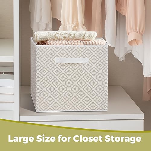 STORAGEIDEAS 13x13 Large Storage Bins, Set of 6 Storage Cubes. Collapsible Cube Storage Bins, Fabric Closet Organizers with Handles for Home, Office, Closet Shelf Cabinet, Bookcase, Cream