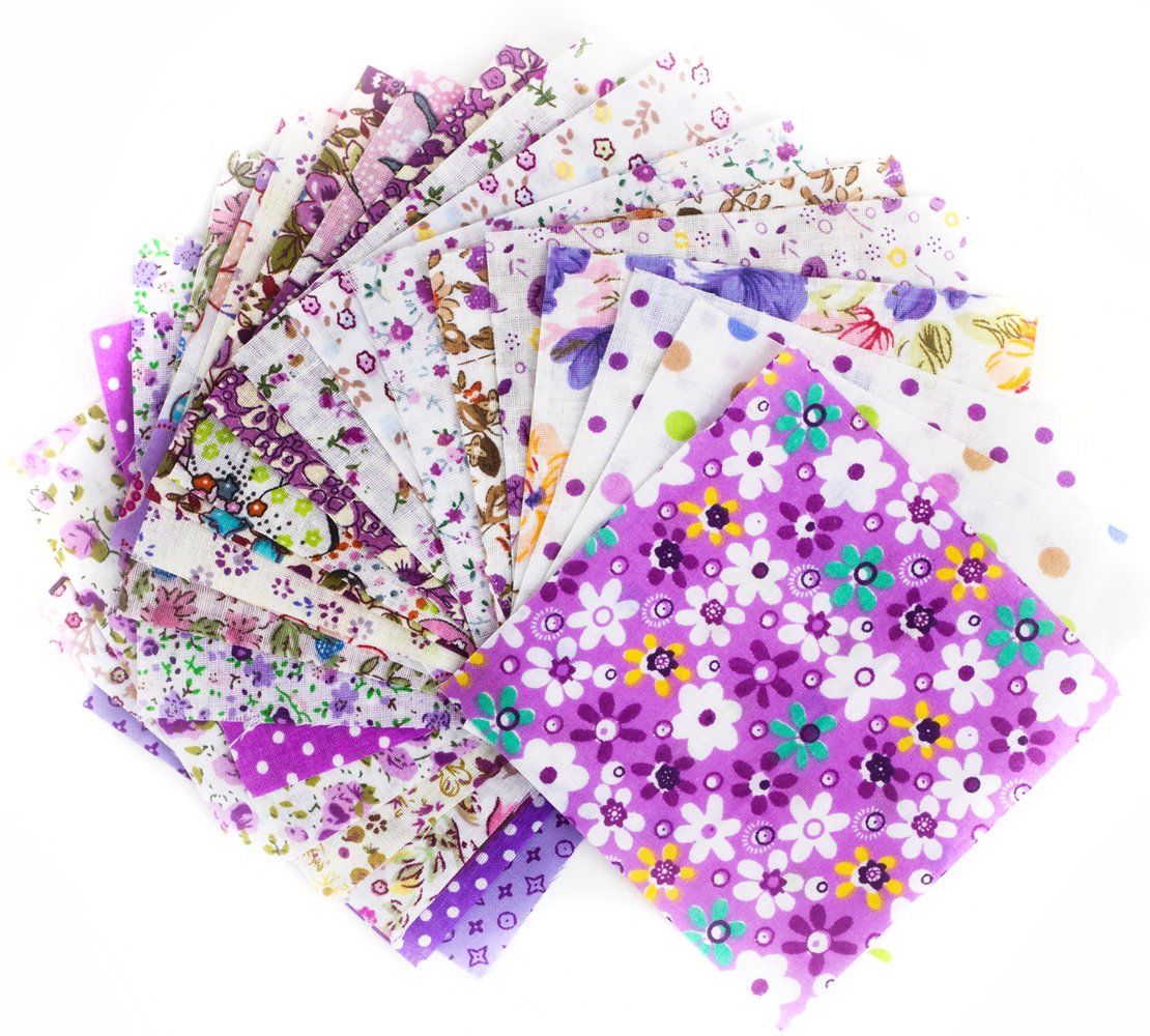RayLineDo 50pcs 1010cm Different Pattern Patchwork Fabric Craft Printed Cotton Material Mixed Squares Bundle Quilting Scrapbooking Sewing Artcraft DIY Fabric Purple Series
