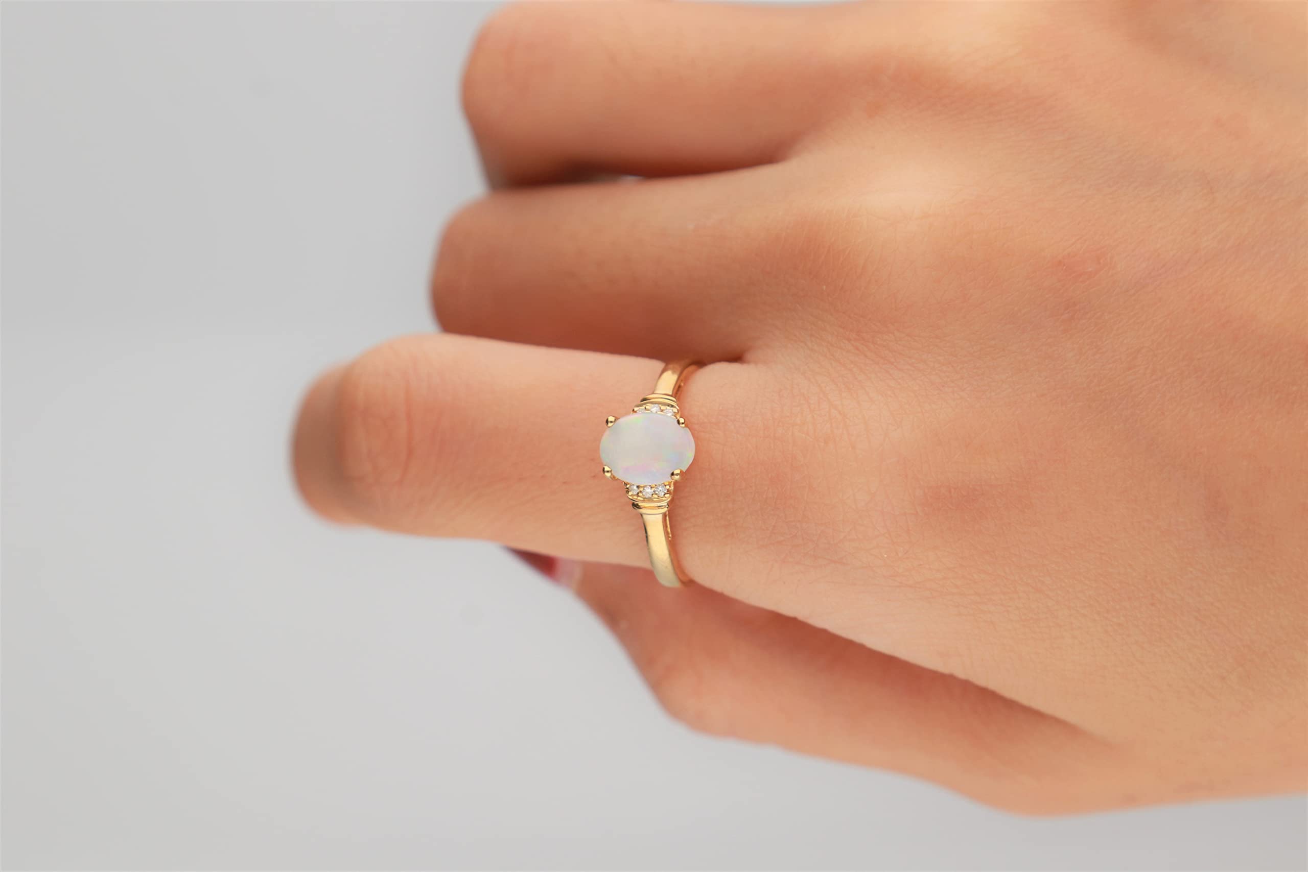 Gin & Grace 14K Yellow Gold Natural Opal & Diamond (I1,I2) (Size 7) Statement Propose Promise Ring for Women