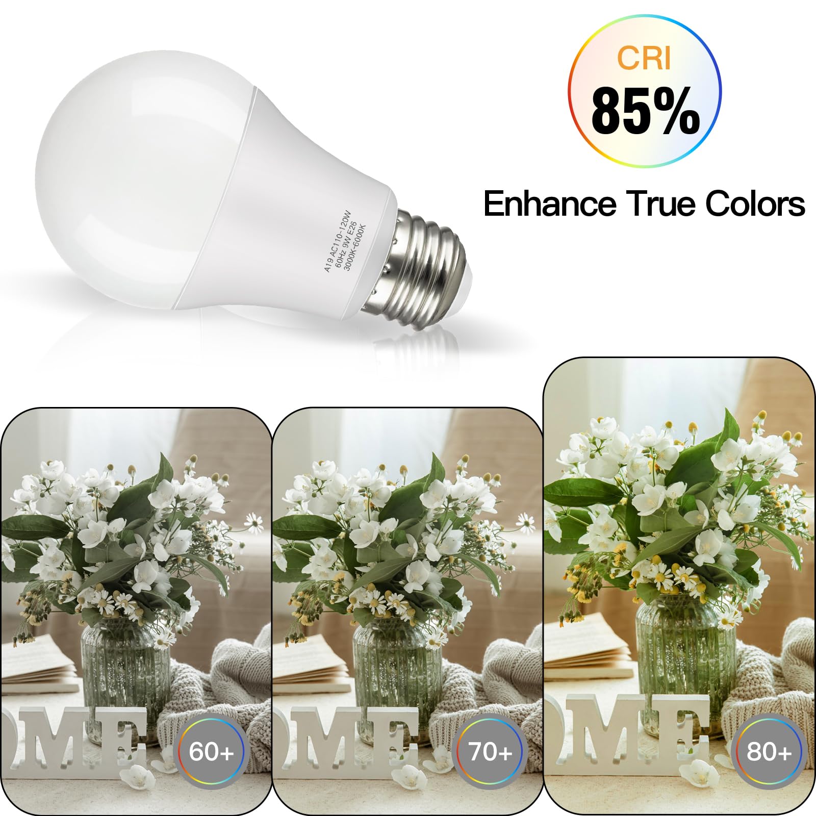 OUTON A19 LED Light Bulb with Remote Control, Efficient 9W LED Bulb (60Watt Equivalent), 810 LM, Dimmable, 3000K-6000K, E26 Base, Light Bulb with Timer for Living Room, Bedroom, 1Bulb & Remote