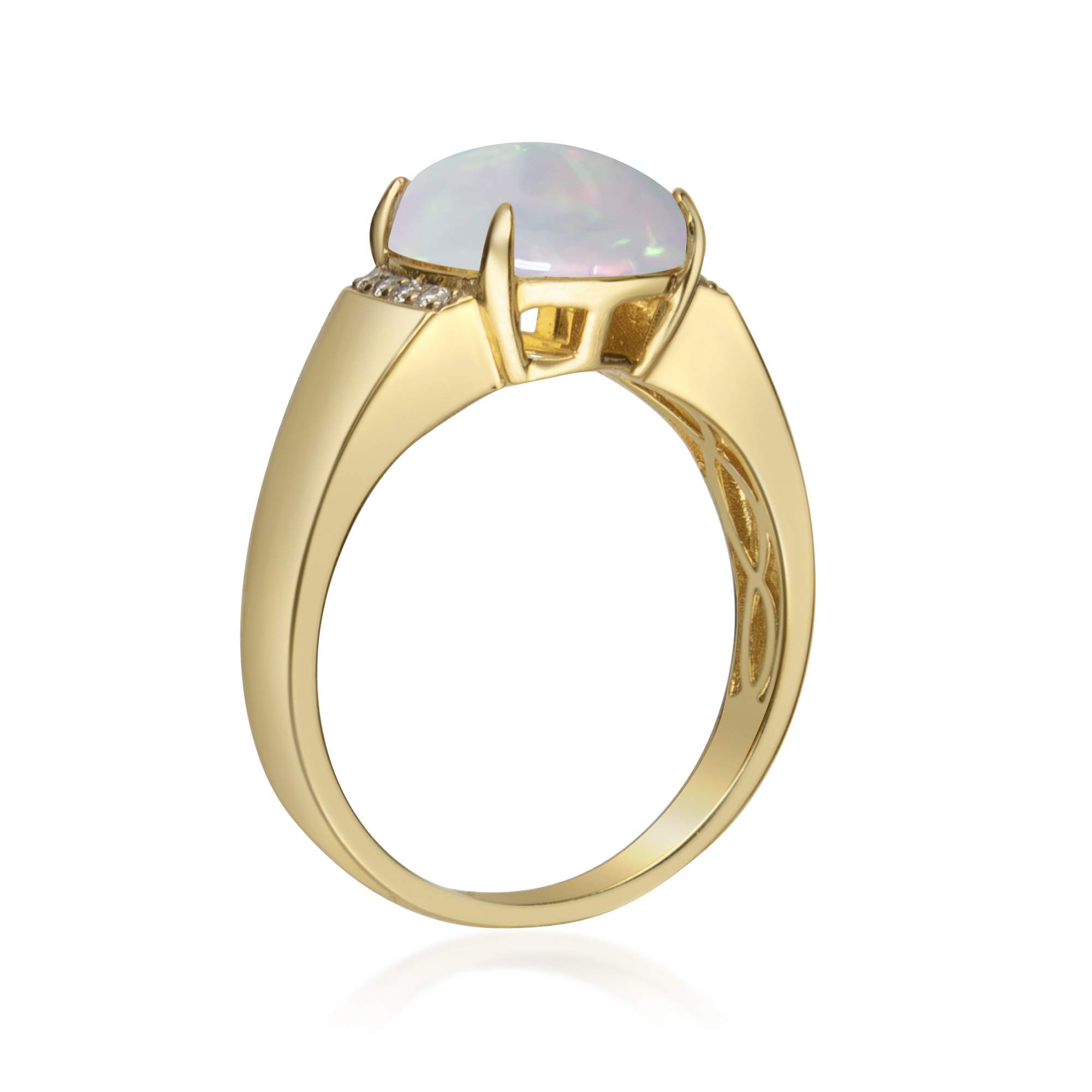 Gin & Grace 10K Yellow Gold Natural Australian Opal & Diamond (I1,I2) Statement Propose Promise Ring for Women