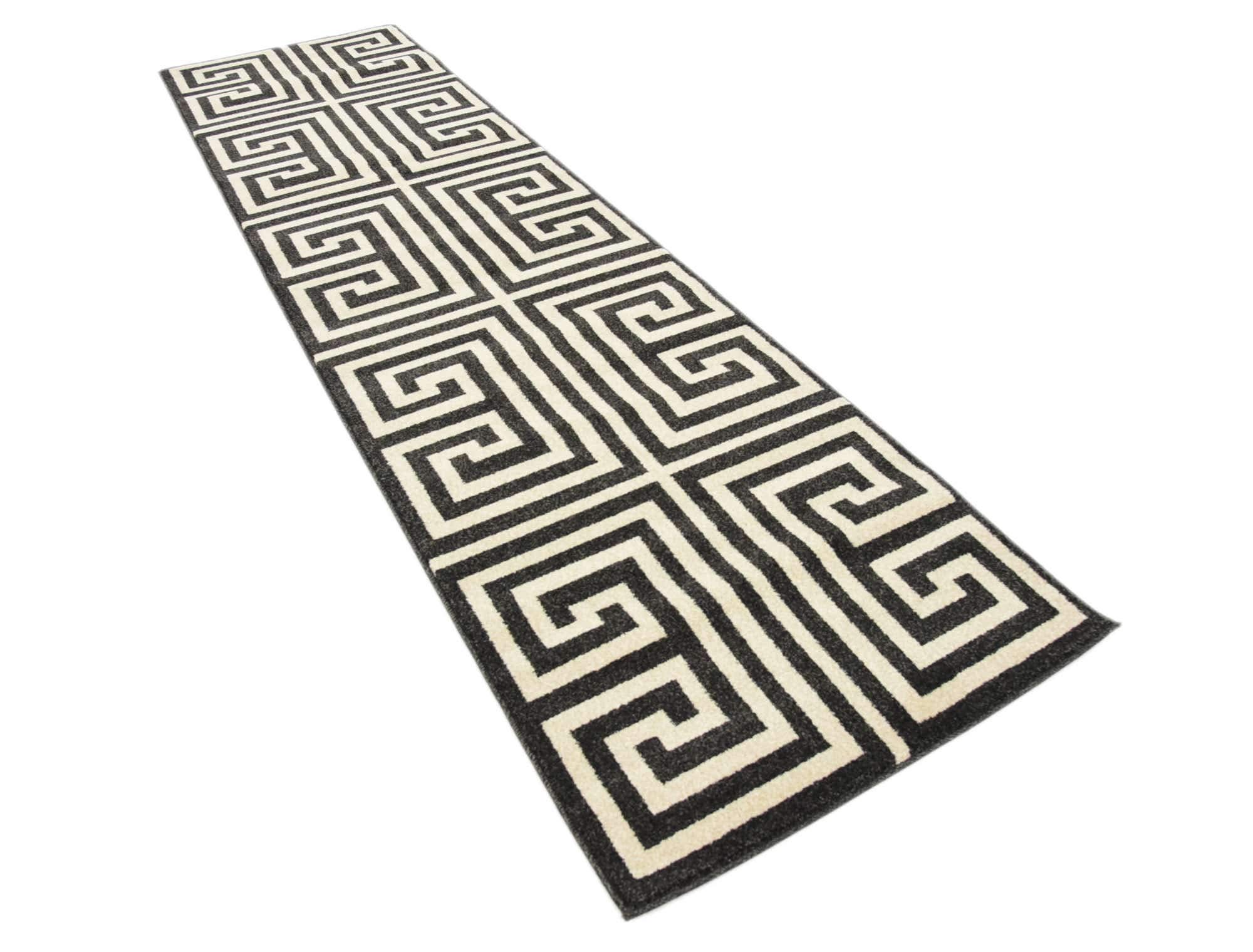 Unique Loom Athens Collection Classic Geometric Modern Border Design Area Rug, 2 ft 7 in x 10 ft, Black/Beige