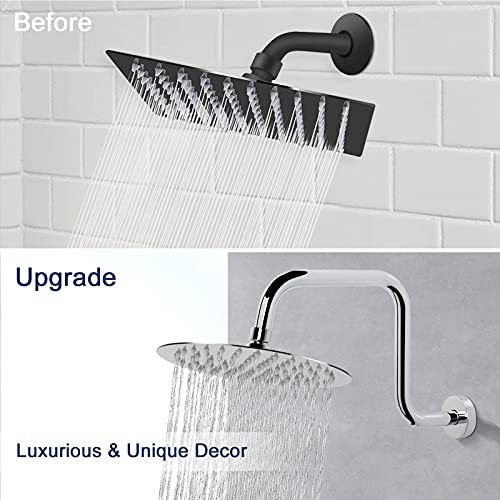 NearMoon S Shape Shower Extension Arm with Flange, Stainless Steel High Rise Shower Head Extender Pipe, Horizontal Extension Standard 1/2" Connection- Bathroom Accessory, 13 Inch (Chrome Finish)