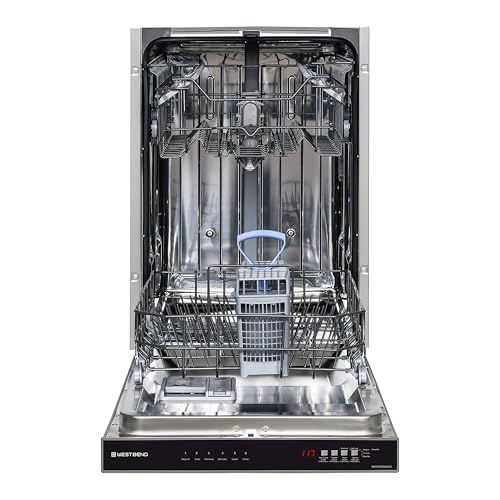 West Bend Dishwasher 18-Inch Built In with 3 Wash Options and 6 Automatic Cycles, Stainless Steel Construction with Electronic Control LED Display, Low Noise Rating, 53 dB, Metallic