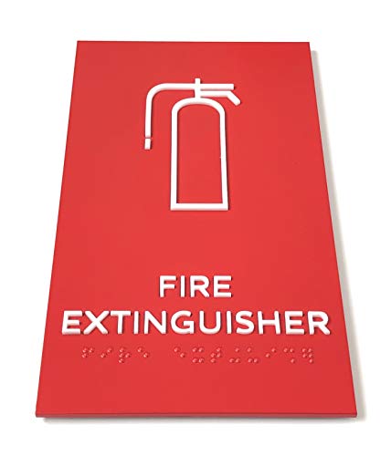 Kubik Letters Fire Extinguisher Sign, ADA Compliant Modern Design Sign with Grade 2 Braille for Fire Extinguisher Location with 3M Double Sided Tape