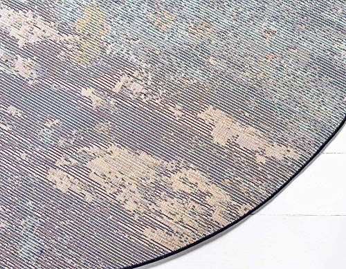 Unique Loom Estrella Collection Distressed, Landscape, Abstract, Modern, Earth Tones Area Rug (8' 0 x 8' 0 Round, Navy Blue/Green)