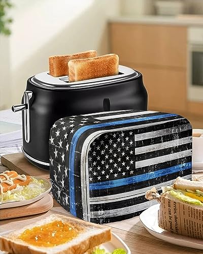 Toaster Cover, 4 Slice Toaster Cover Rustic America National Flag Black Blue Line Kitchen Small Appliance Covers, Dust and Machine Washable Bread Maker Cover (12w X 11d X 8h)