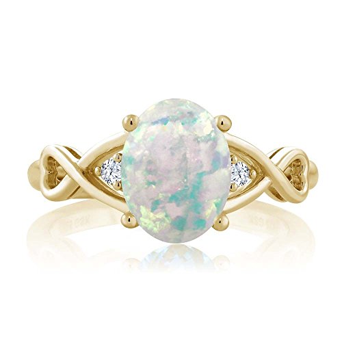 Gem Stone King 18K Yellow Gold Plated Silver Cabochon White Simulated Opal Ring For Women (0.69 Cttw, Available In Size 5, 6, 7, 8, 9)