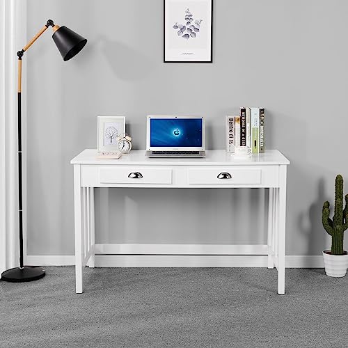 Yaheetech Writing Computer Desk Home Office Desk with Drawers and Hutch, 47 In Wood Frame Secretary Desk for Home Office with Large Desktop, Modern Workstation with Removable Floating Organizer, White