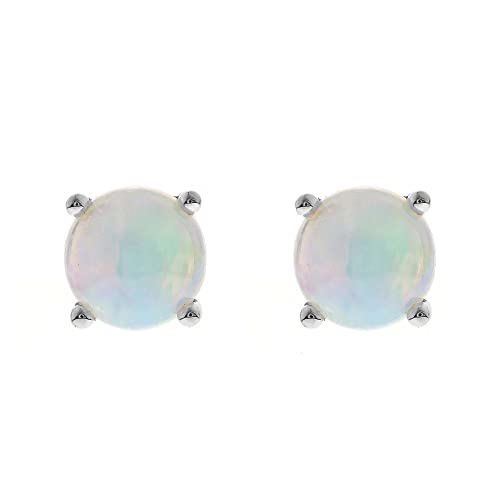 Gin & Grace 14K White Gold Natural Australian Opal earrings for women | Ethically, authentically & organically sourced (Round-cut) shaped opal hand-crafted jewelry for her | Opal Earrings for women