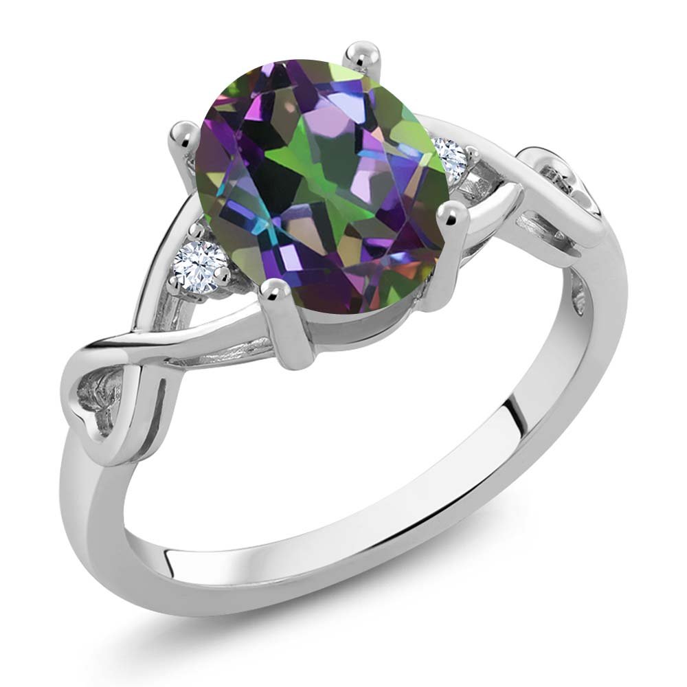 Gem Stone King 925 Sterling Silver Green Mystic Topaz Women Engagement Ring (1.89 Ct Oval, Available in size 5, 6, 7, 8, 9)