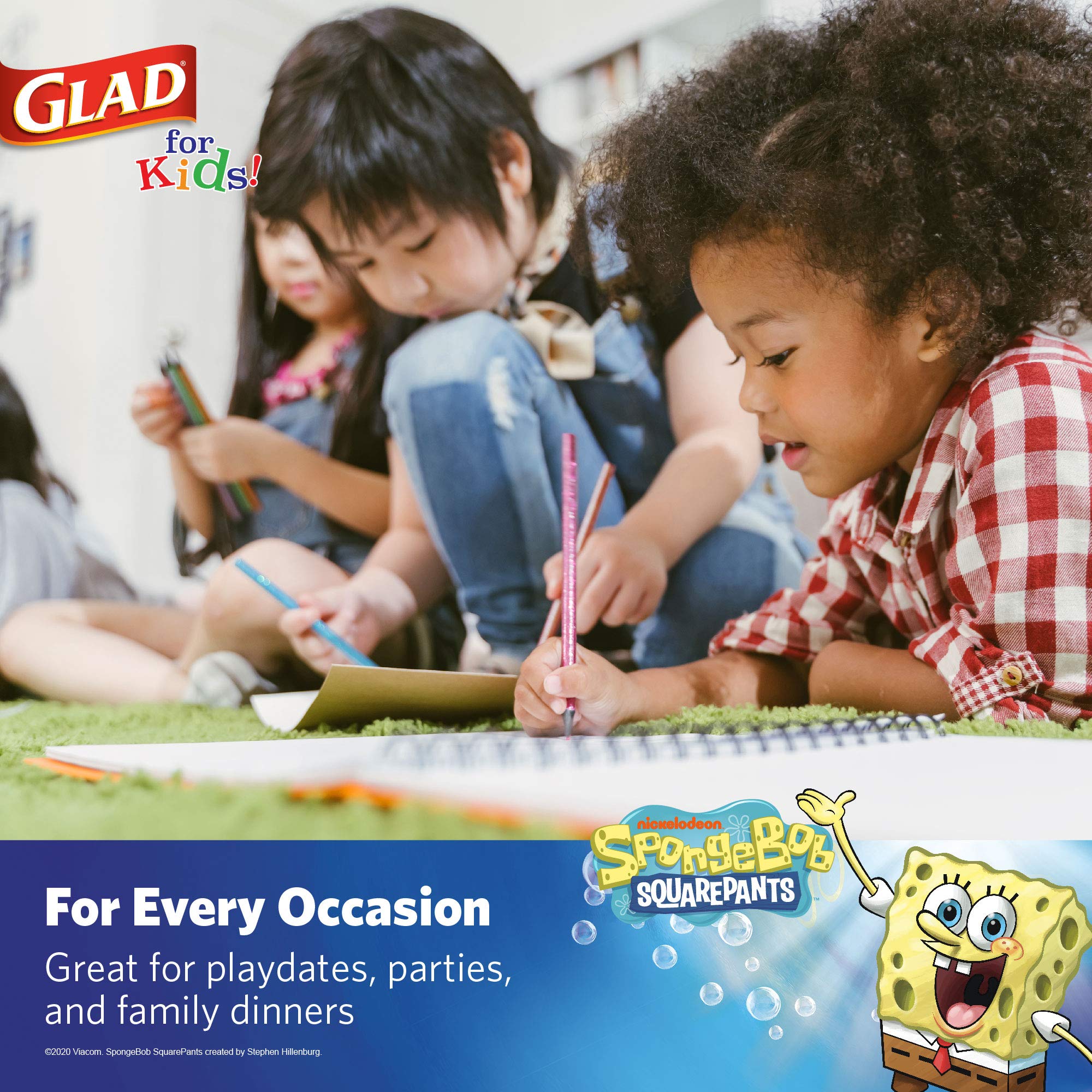 Glad for Kids SpongeBob SquarePants Paper Snack Bowls with Lids, 12oz | Heavy Duty Disposable Soak Proof Microwavable Paper Bowls for Kids and Adults, 20 Count