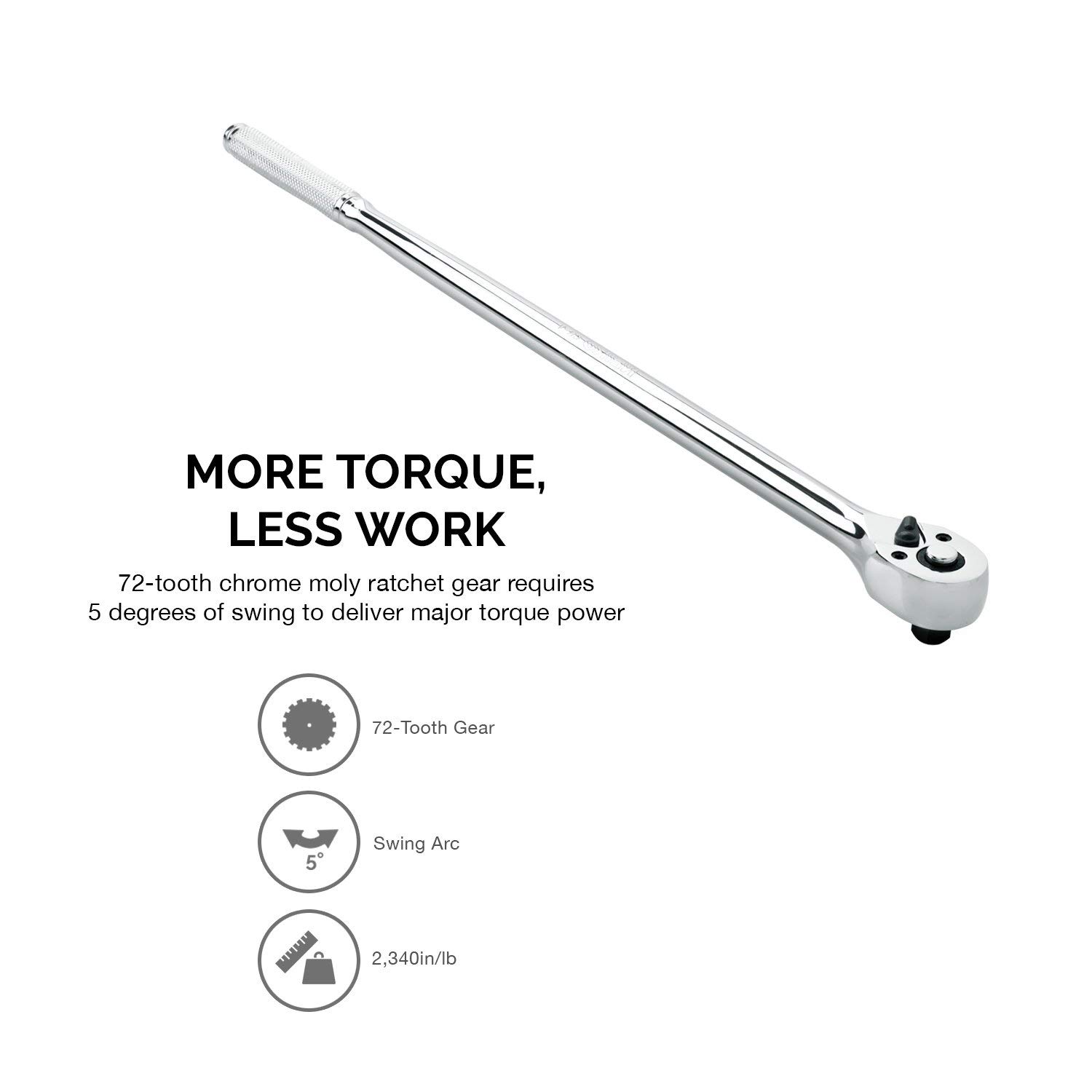 Neiko 03034A 3/8” Drive Extra Long Ratchet | 18” Length | 72 Tooth Gear | Cr-Mo Head | CR-V Steel