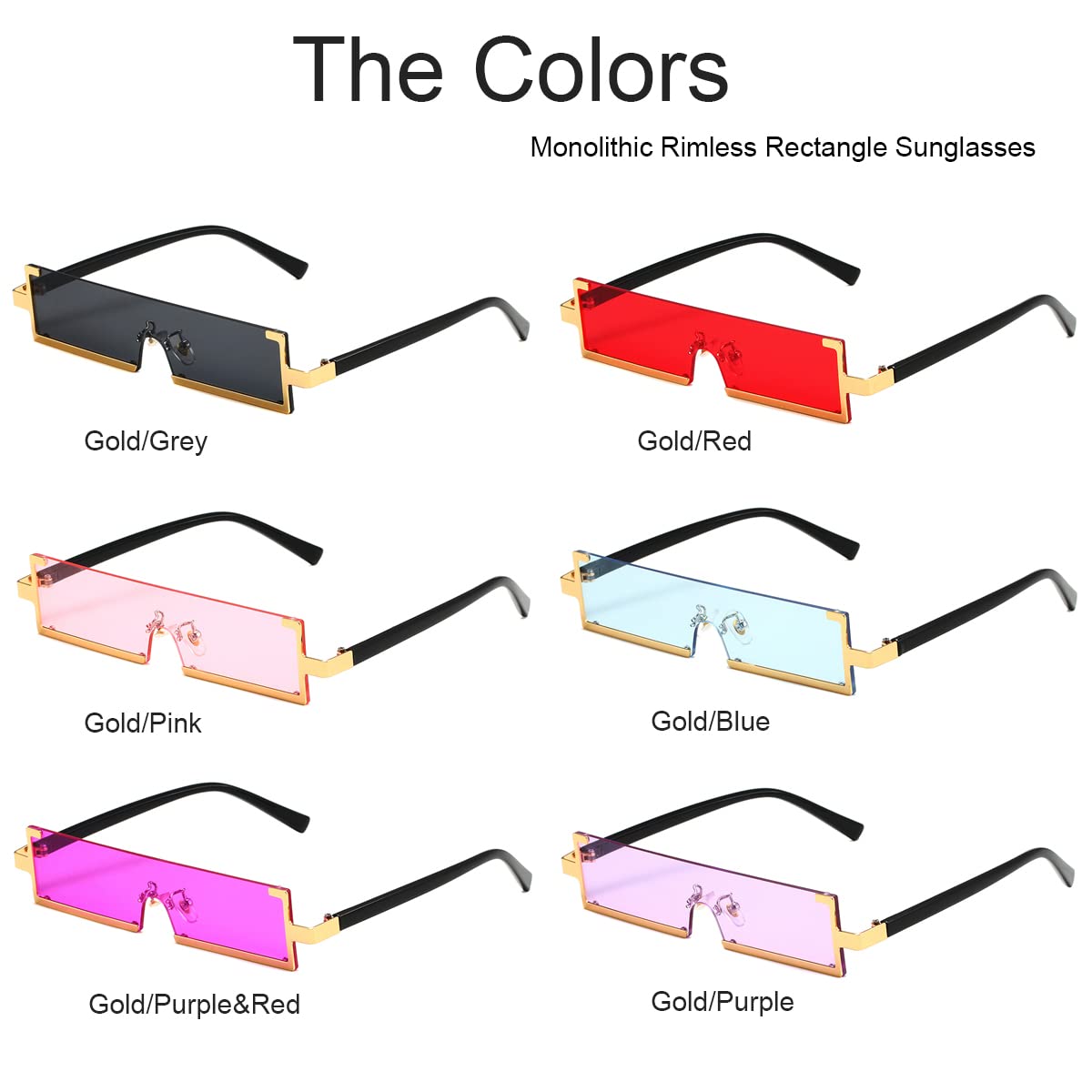 JOVAKIT Monolithic Rimless Rectangle Sunglasses for Women Men Vintage Retro Half Metal Frame Sun Glasses UV400 Protection (Gold/Grey)
