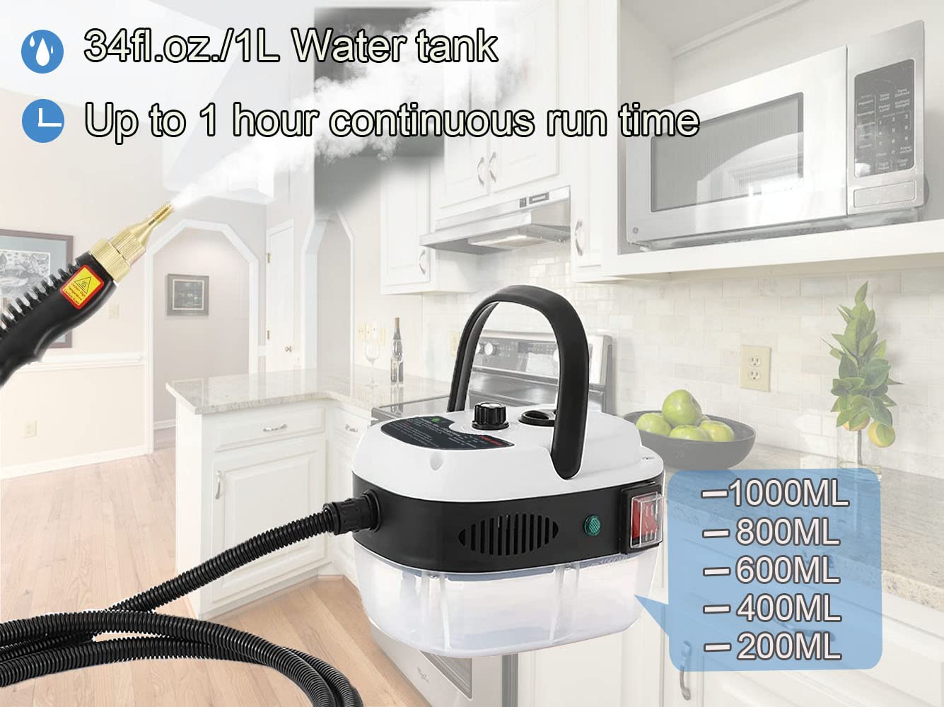 SOHAPY Pressure Steam Cleaner Handheld Steamer High Temp Portable Cleaning Machine, for Home Use Grout Tile Car Detailing Kitchen Furniture Bathroom (Black)