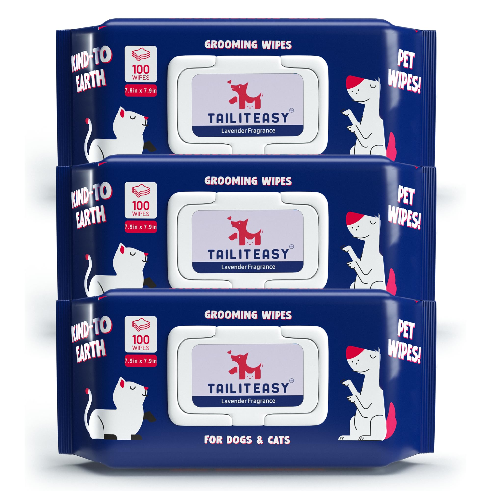 TAIL IT EASY Pet Wipes for Dogs - Dog Paw Wipes - Dog Cleaning Wipes - Biodegradable Cat Bath Wipes - Puppy Grooming Wipes - Toxic-Free Kitten Wipes (Lavender Fragrance) (Pack of 3)