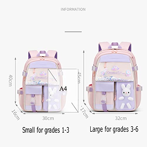 Stylifeo Bunny Backpack for Girls Cute Backpack Kawaii School Bookbag for Kindergarten Preschool Elementary(Purple for girl grades 1-3)