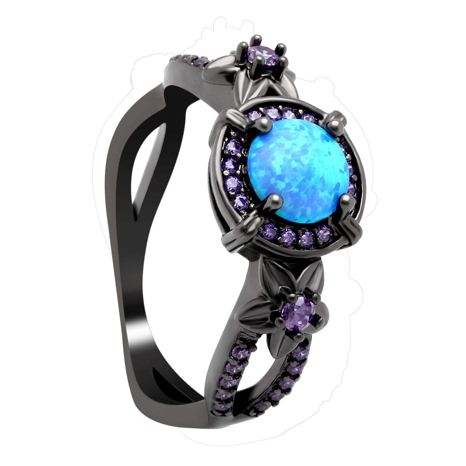 Ginger Lyne Collection Sloane Blue Black Plated Simulated Fire Opal Purple CZ Ring Size 8