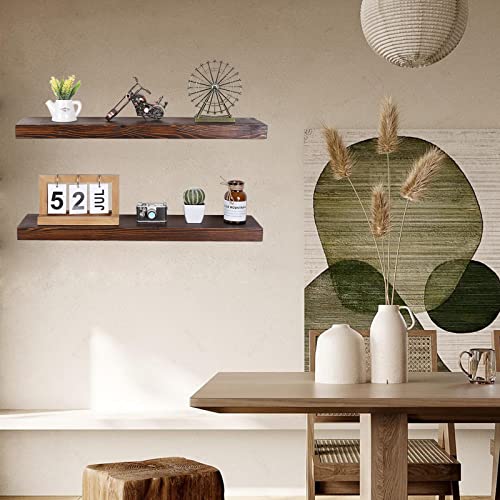 QTSARTISAN Floating Shelf ,Wall Shelf,Decor Wall Mounted Shelves ,Hanging Shelf Set for Bathroom Kitchen Living ,Kitchen,Room Bedroom Storage (17" x 5.9", Dark Walnut)