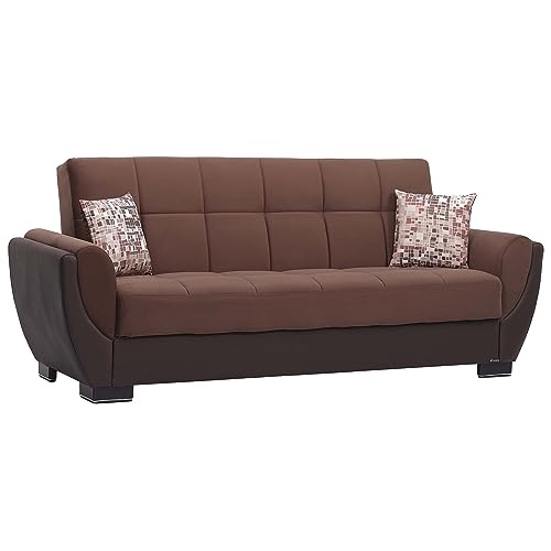 Sweet Home Stores AIR 95" Convertible Bed with Storage, Firm, Fabric, 3 Seater, Upholstered Sleeper Sofa Couch, Futon for Living Room, Sofabed, Brown-107