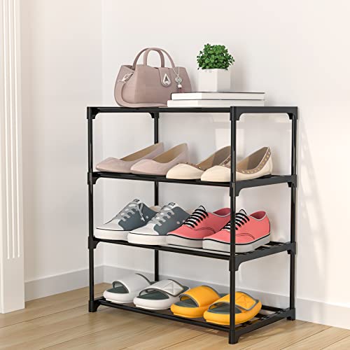 LODFHLL 4-Tier Small Shoe Rack,Narrow Shoe Rack Storage Stackable Sturdy Metal Standing Shoe Shelf Organizer for Closet,Entryway,Hallway