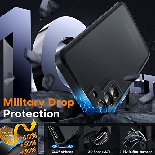 TOCOL 3 in 1 for Samsung Galaxy S23 Plus Case, [Upgraded Full Camera Protection] with 2 Pack Screen Protector [Military Grade Drop Tested] Translucent Matte Back, Non-Slip Cover for S23+ 6.6'', Black