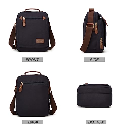 Small Canvas Messenger Bag for Men,Vintage Causal Shoulder Bag Lightweight Crossbody Purse ideal Work Travel Business,Blue-black