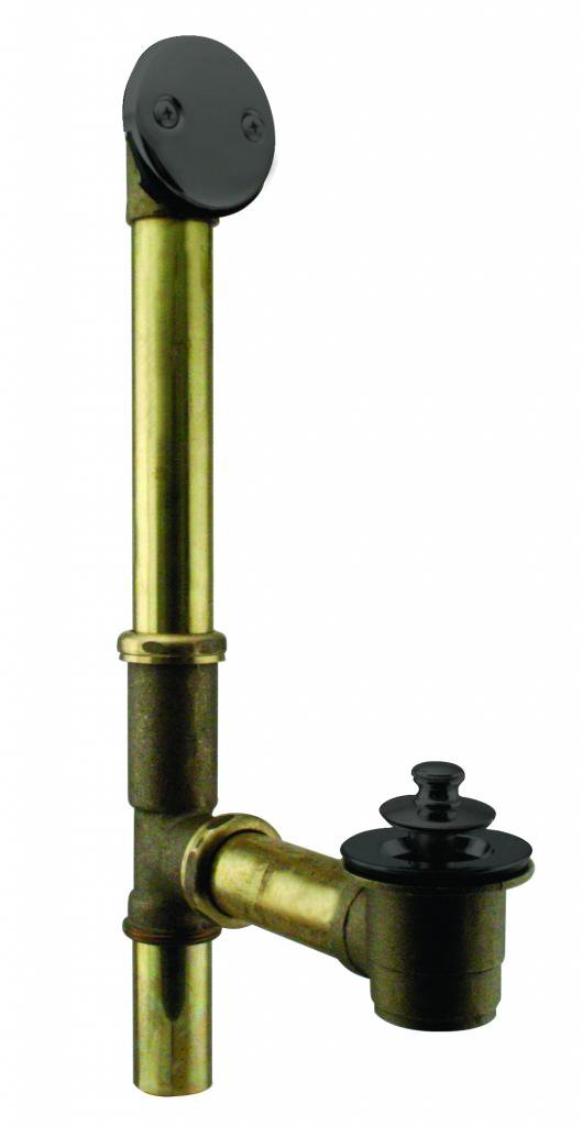 Westbrass 14" Brass Twist & Close Bath Waste & Overflow with 2-Hole Faceplate, Matte Black, D321-62