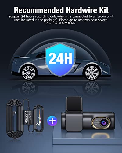 OMBAR Dash Cam 2K Built-in WiFi Car Camera, Dash Camera for Cars with Free 32G SD Card, Front Dashcam, Dash Camera Night Vision, Loop Recording, G-Sensor, 24 Hours Parking Monitor, APP, 150°Wide Angle