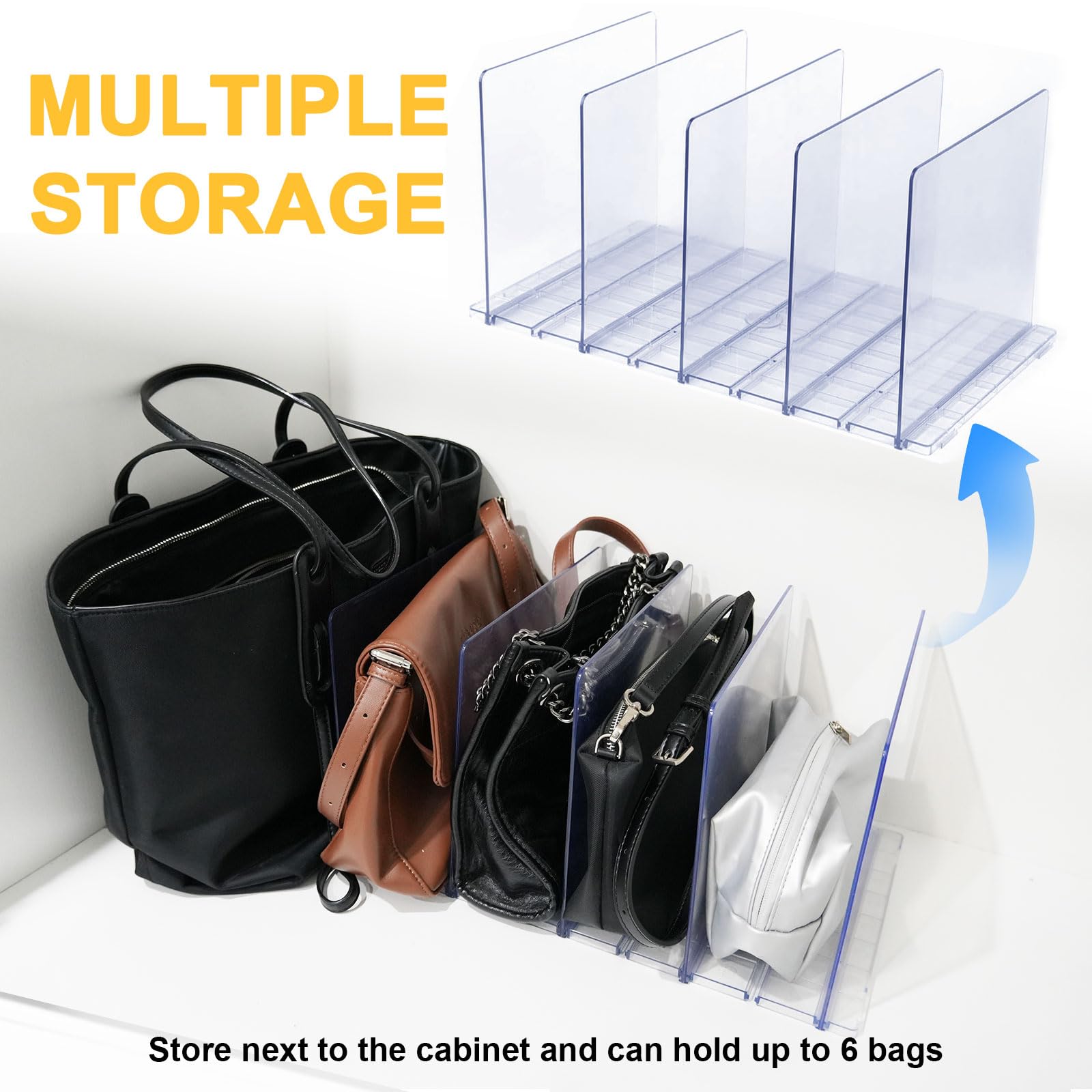 storasier Purse Organizer for Closet 2 PACK,Clear Closet Bag Storage Dividers Rack,Shelf Dividers for Closet Organization,Handbag Organizer