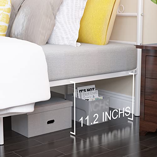 Weehom Full Size Bed Frame with Headboard Under Storage Metal Platform Bed Steel Slat Support, White